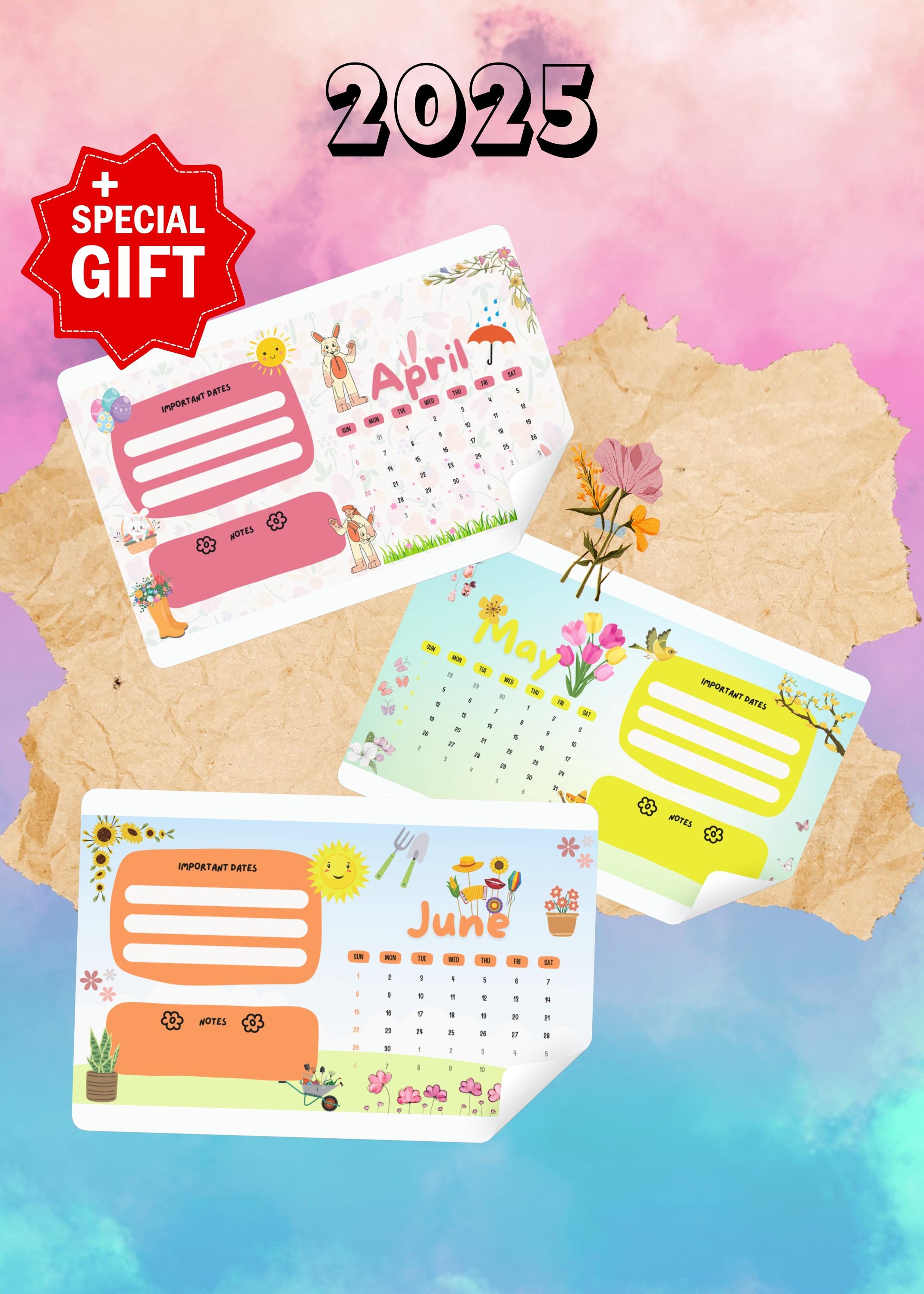 Printbable Kids Calender 2025, Wall Calender PDF, JPG, Children's ...