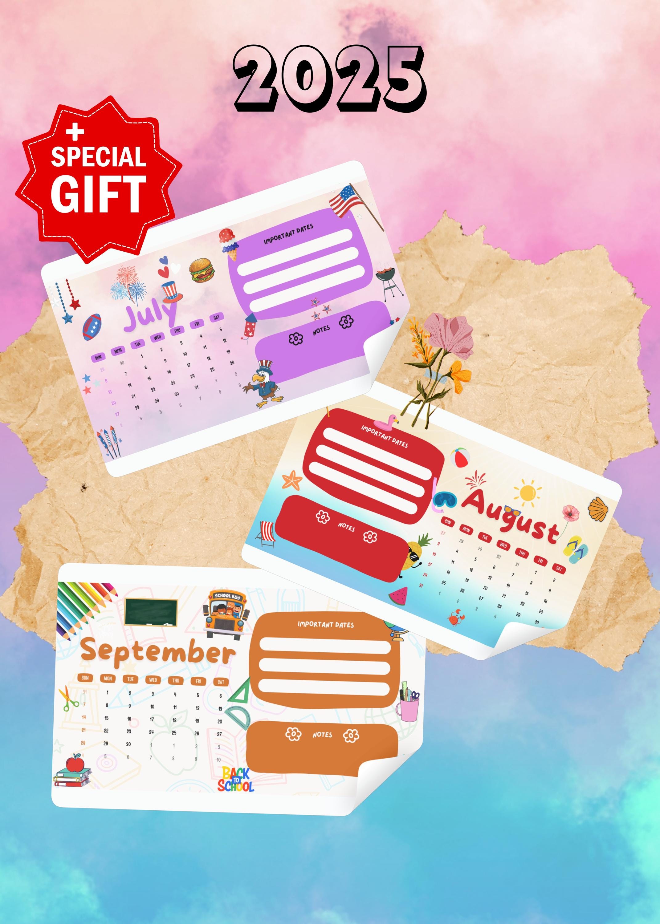 Printbable Kids Calender 2025, Wall Calender PDF, JPG, Children's ...
