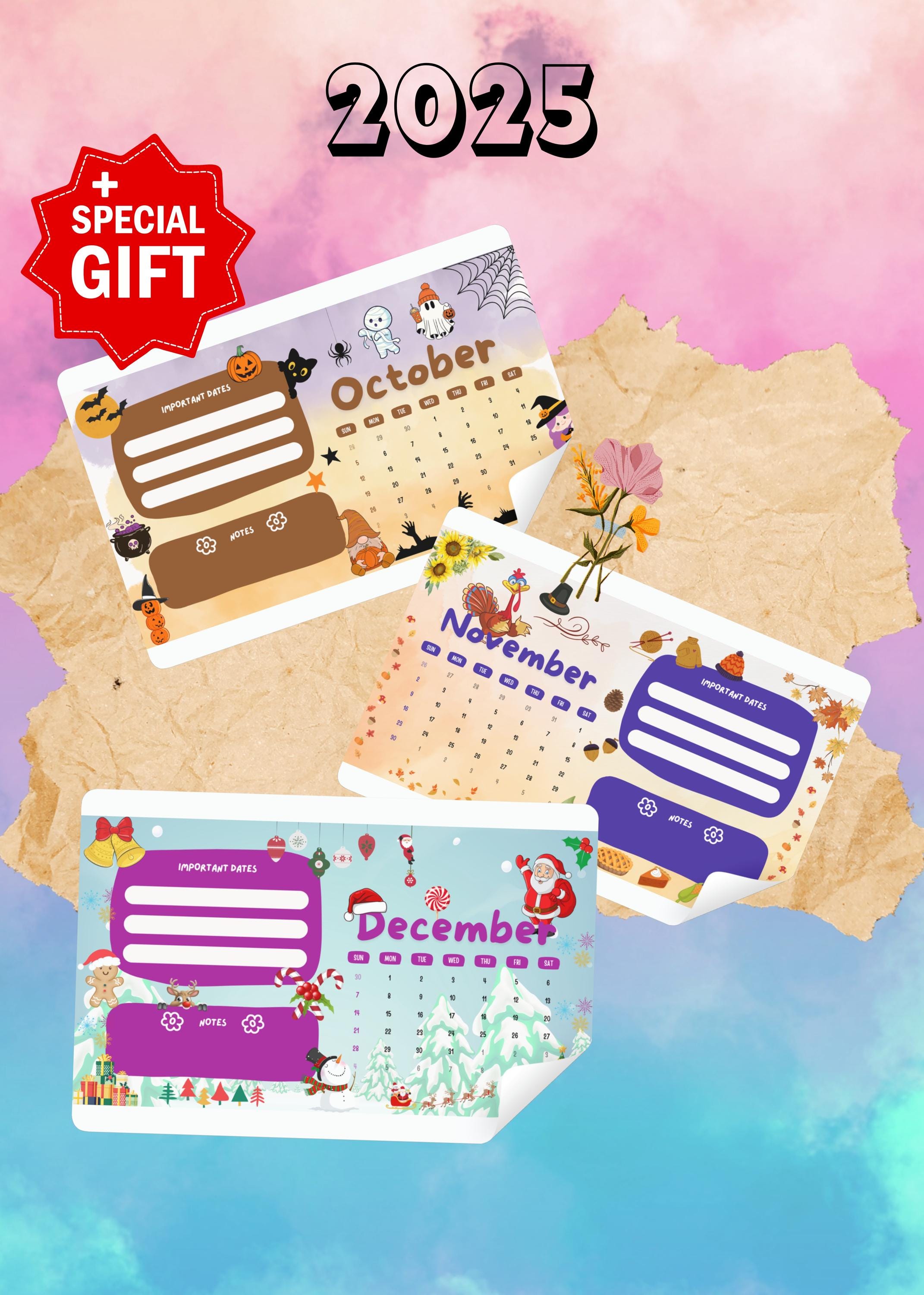 Printbable Kids Calender 2025, Wall Calender PDF, JPG, Children's ...