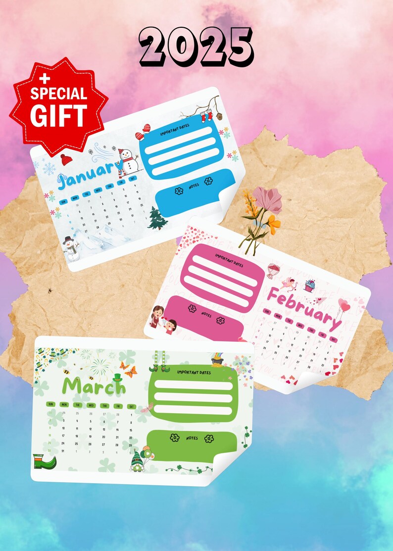 Printbable Kids Calender 2025, Wall Calender PDF, JPG, Children's ...