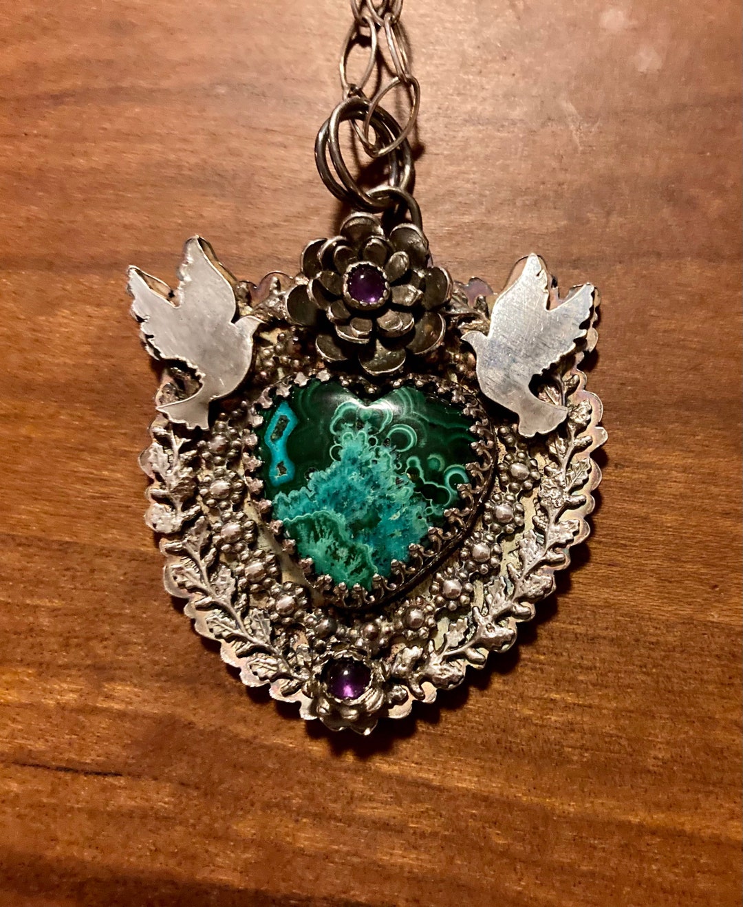 Chrysocola Heart Pendent Surrounded With Decorative Sterling Silver ...