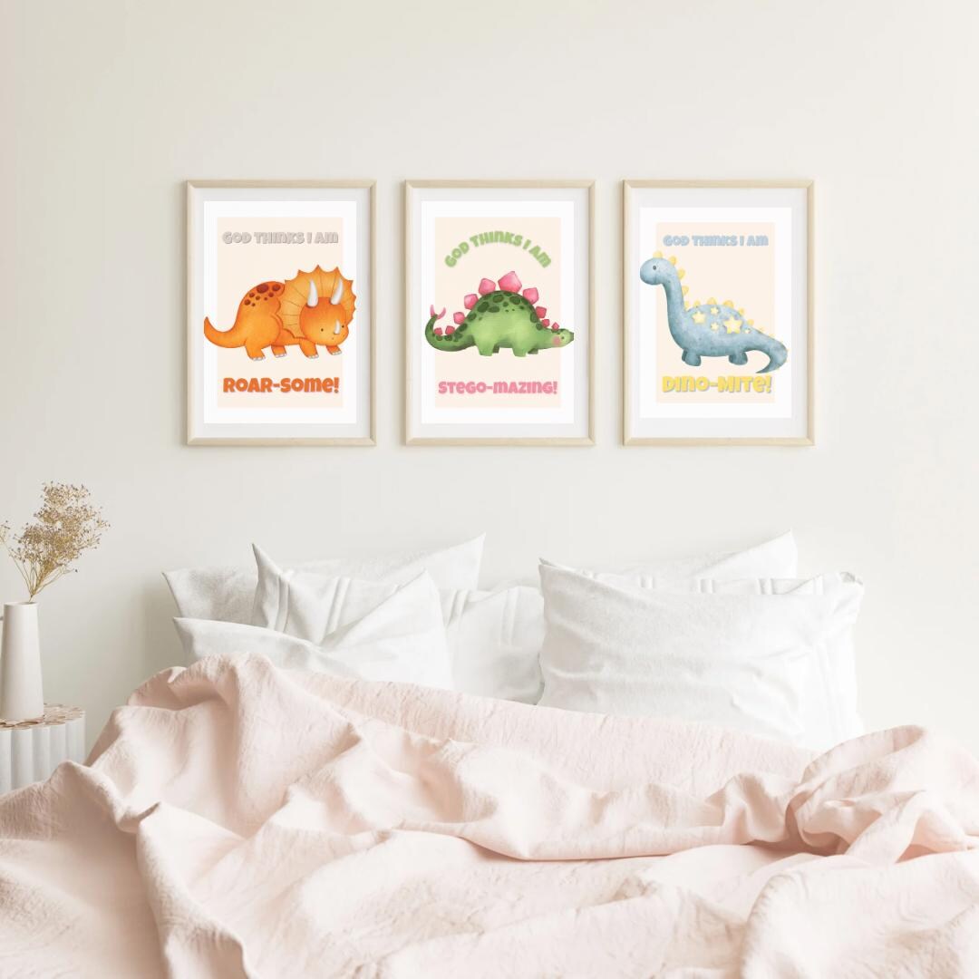 Christian Dinosaur Wall Art for Kids – “dino-mite, Roar-some, Stego ...