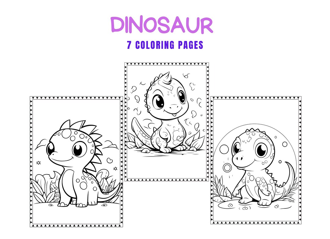 Dinosaur Coloring Pages Worksheet in Black & White | Cute Illustrative ...