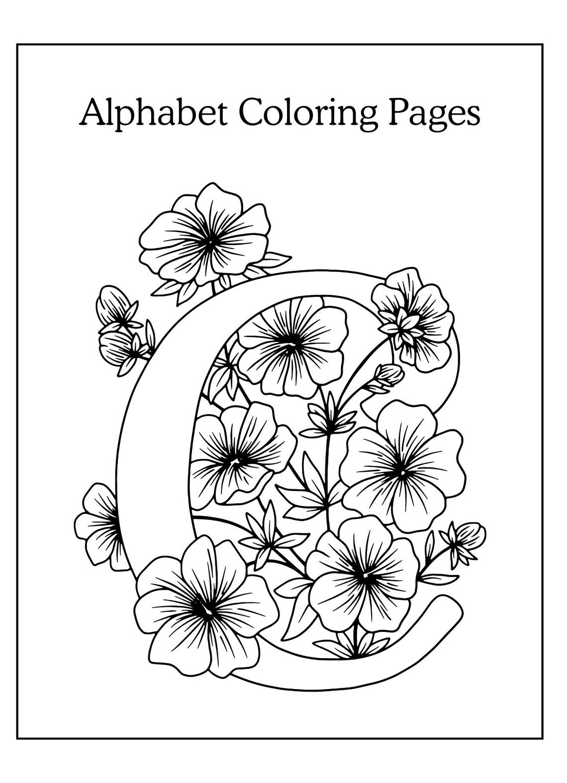 Flower Themed Alphabet Coloring Pages - Etsy