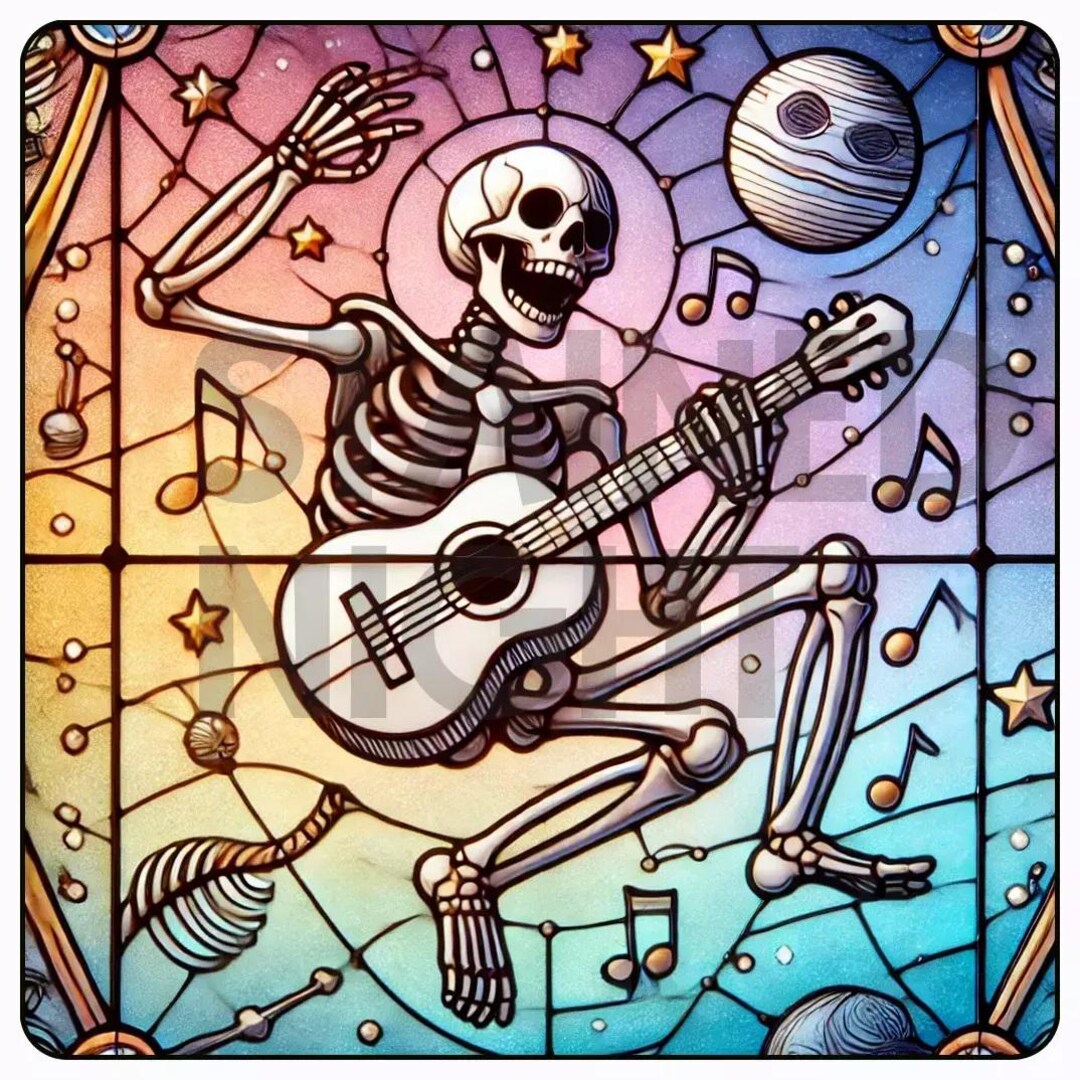 Musical Skeleton Sticker in Stained Glass Design - Etsy