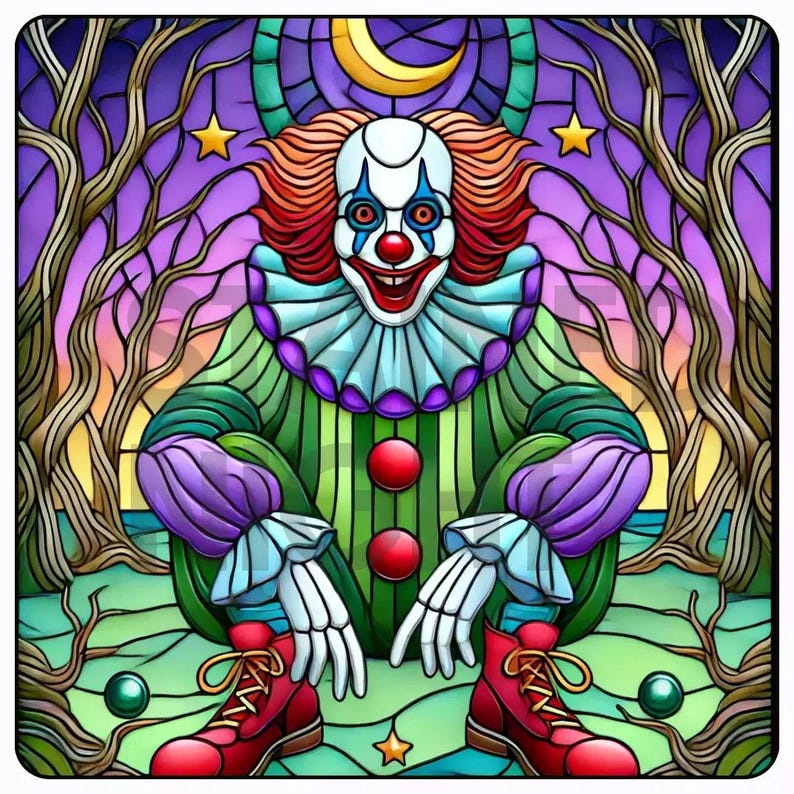 Clown Halloween Sticker in Stained Glass Design - Etsy