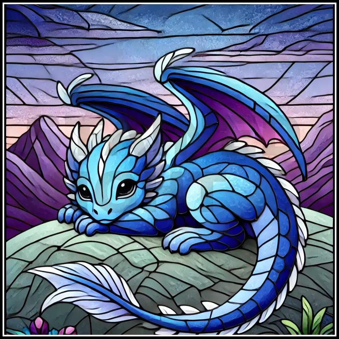 Blue Dragon Sticker in Stained Glass Design - Etsy