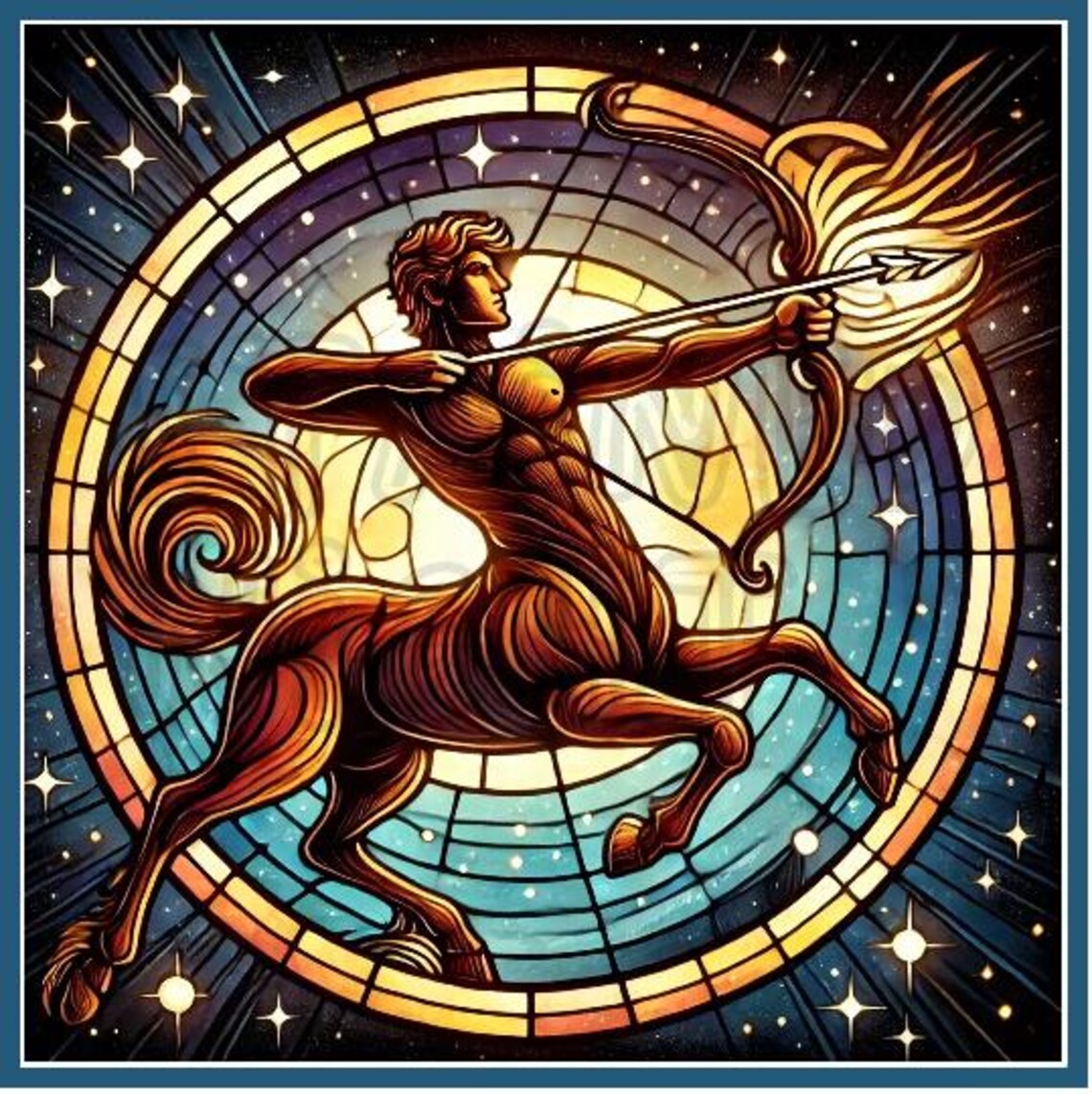 Sagittarius Zodiac Sticker in Stained Glass Design - Etsy