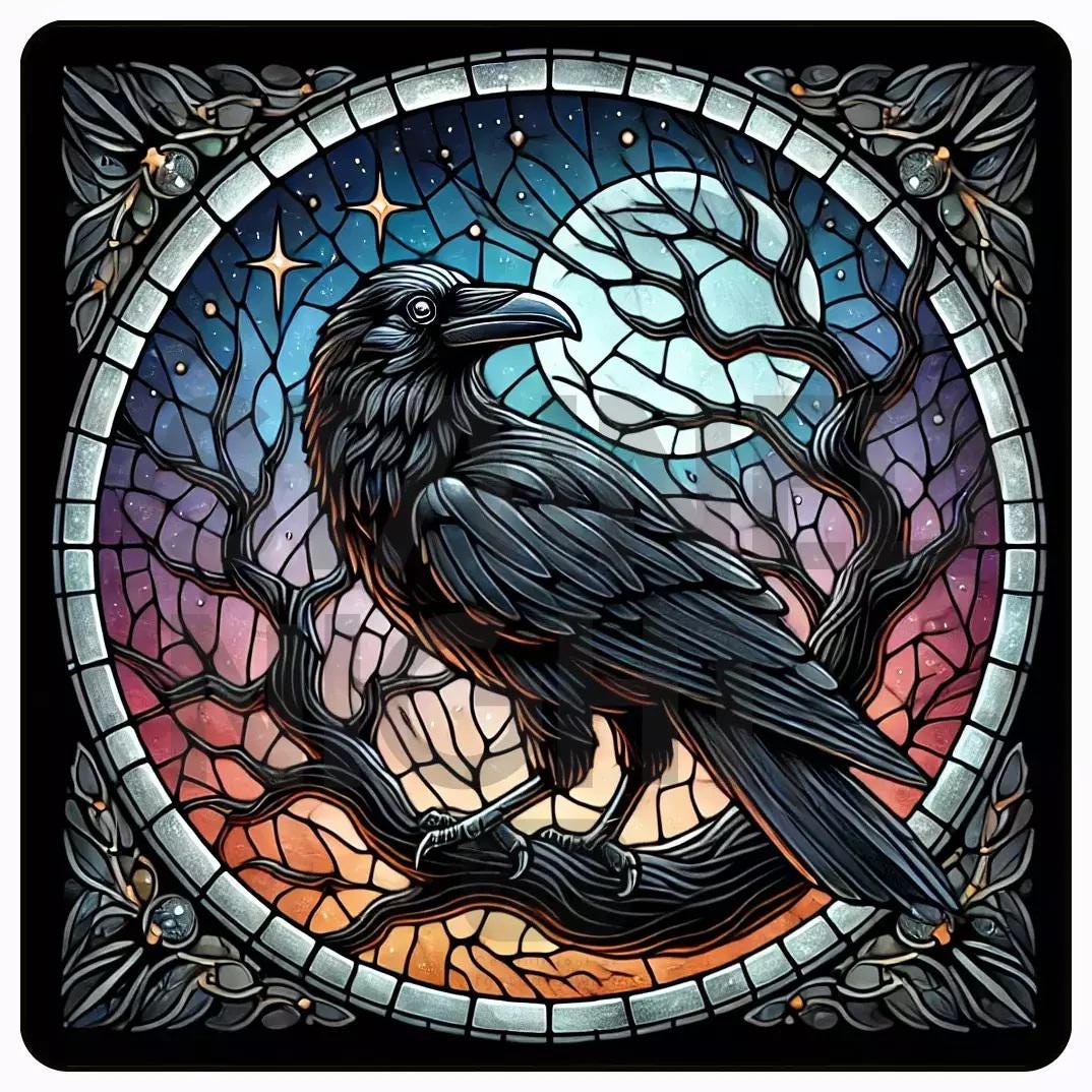 Raven Halloween Sticker in Stained Glass Design - Etsy