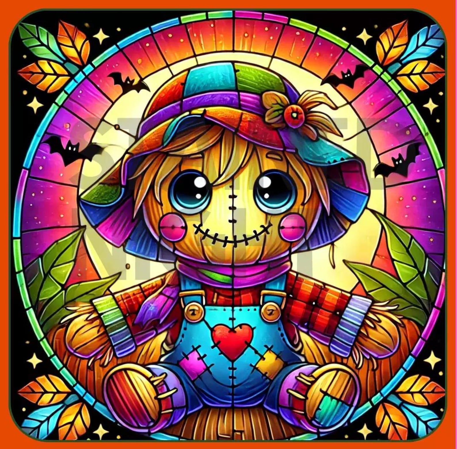 Scarecrow Halloween Sticker in Stained Glass Design - Etsy