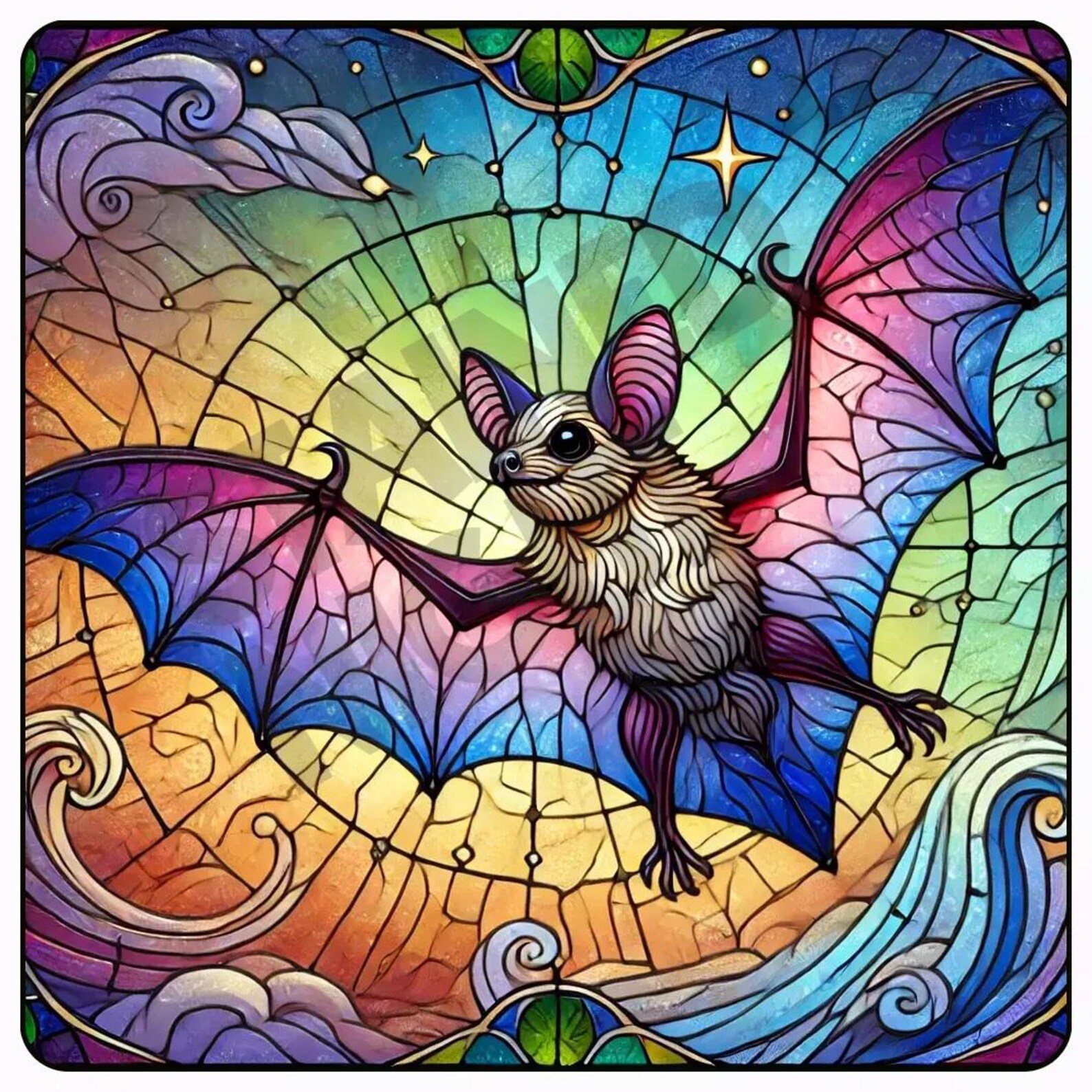 Cute Halloween Bat in Stained Glass Design - Etsy