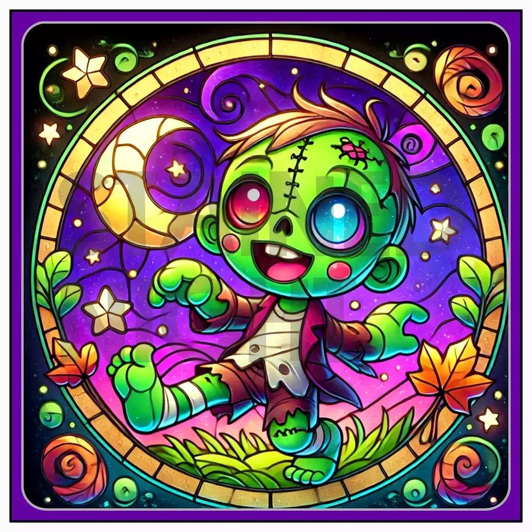 Zombie Kid Halloween Sticker in Stained Glass Design - Etsy