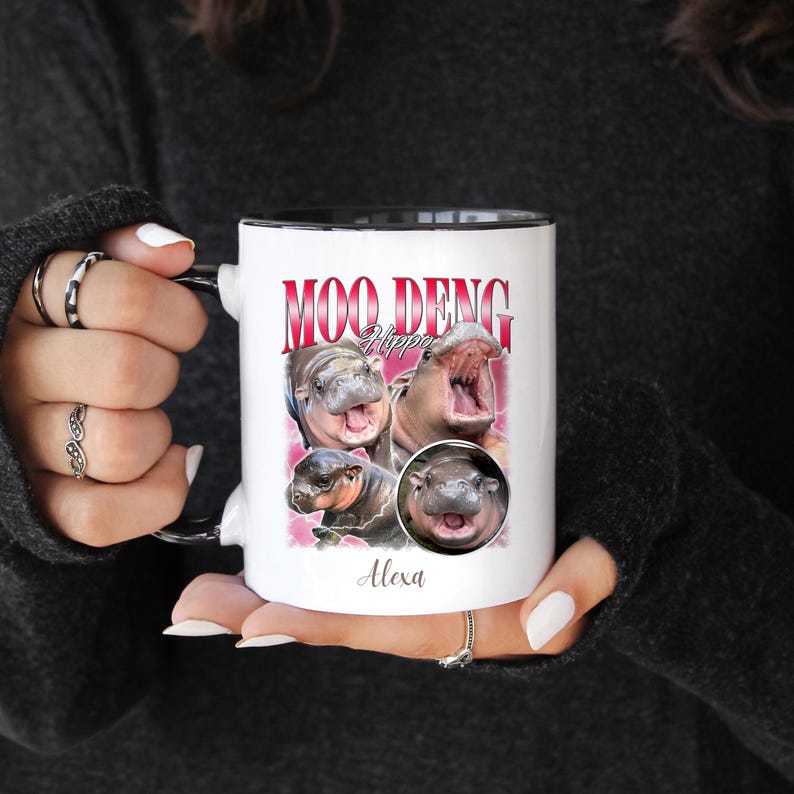 Personalized Moo Deng Mug , Custom Name Funny Hippo Mug , Unique Gift ...