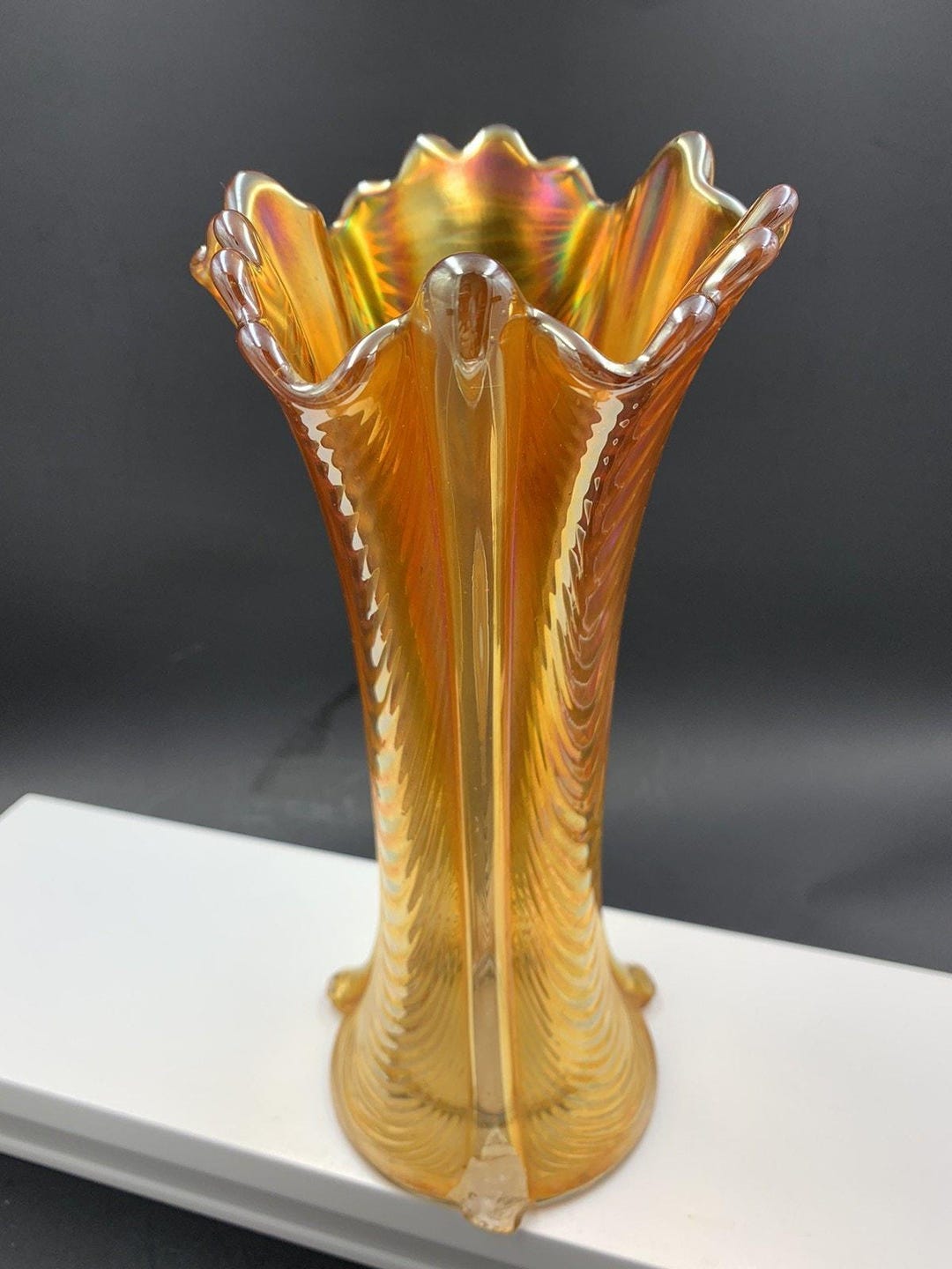 Northwood Diamond Points & Columns Swung Vase Marigold Carnival Glass ...