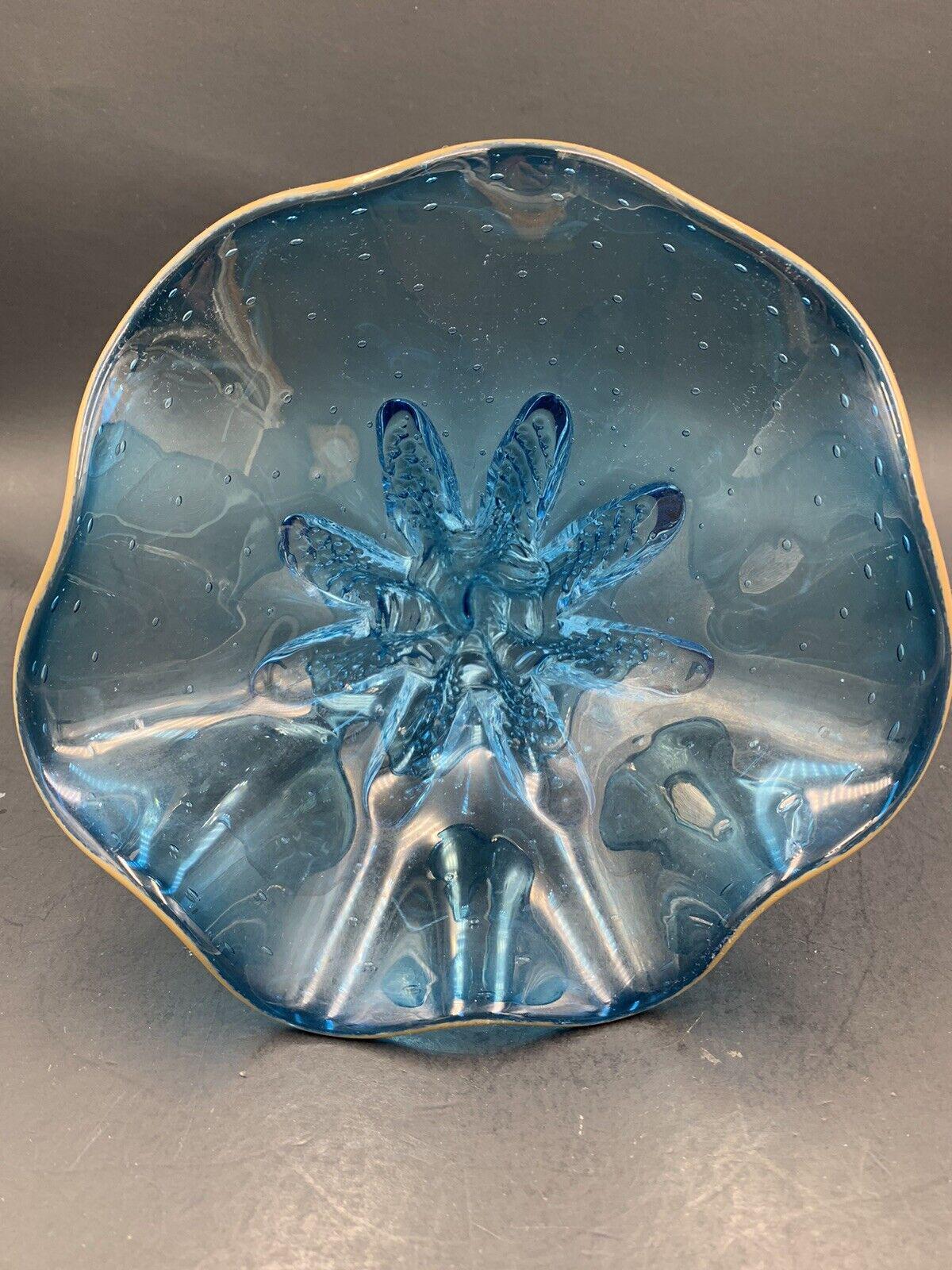 Peter Patterson Art Glass Nautical Blue Open Flower Figurine USA Signed ...