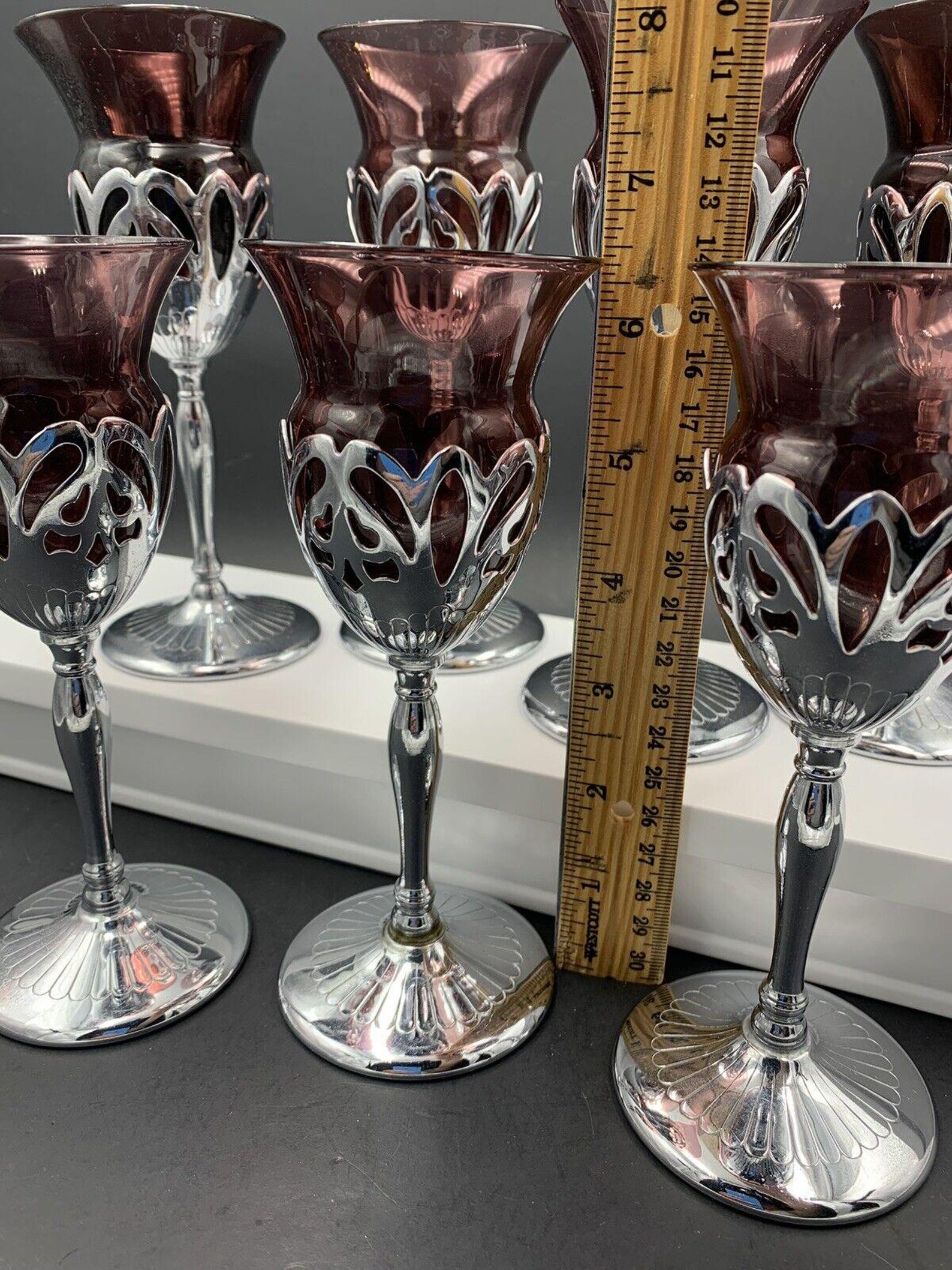 Vintage Set of 7 Farber Bros. Krome Kraft Cambridge Glass Amethyst ...