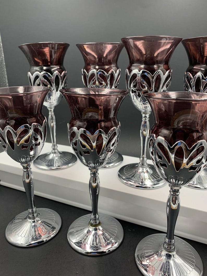 Vintage Set of 7 Farber Bros. Krome Kraft Cambridge Glass Amethyst ...