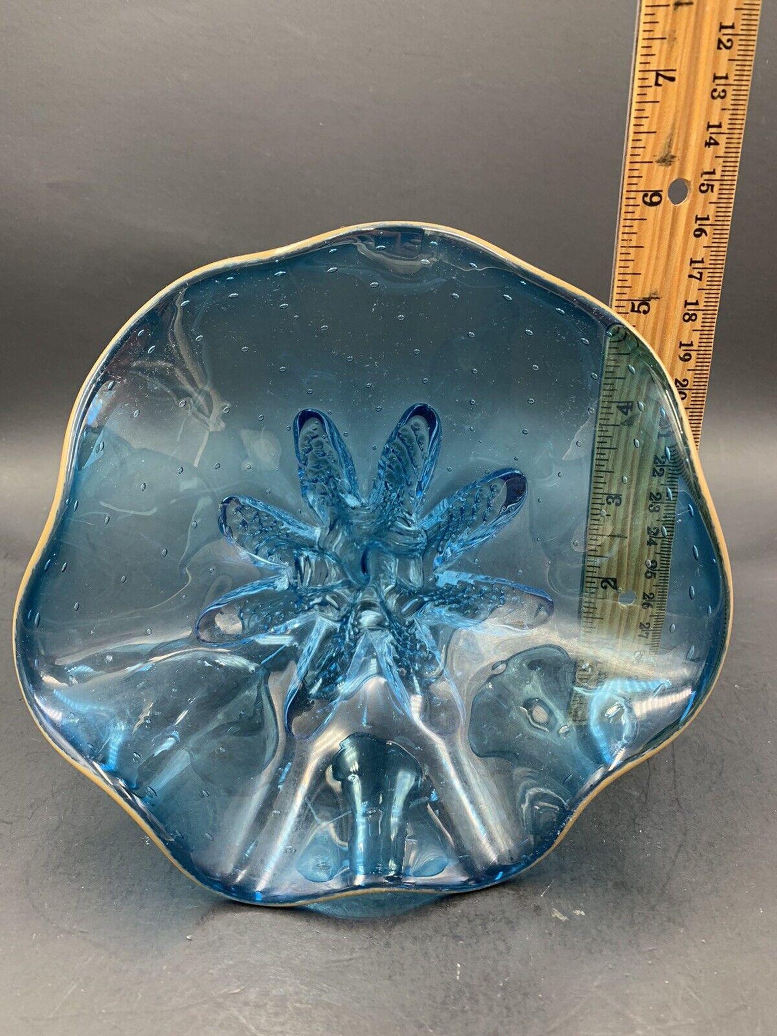 Peter Patterson Art Glass Nautical Blue Open Flower Figurine USA Signed ...