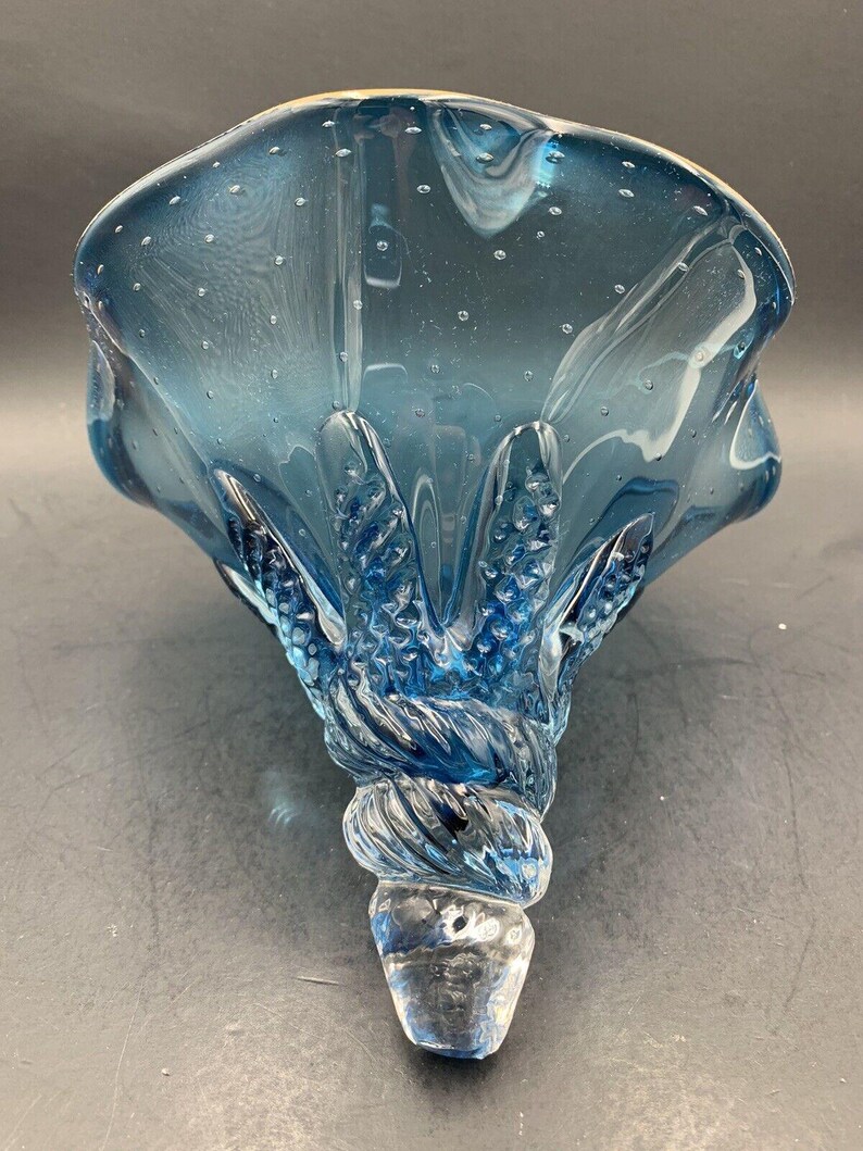 Peter Patterson Art Glass Nautical Blue Open Flower Figurine USA Signed ...