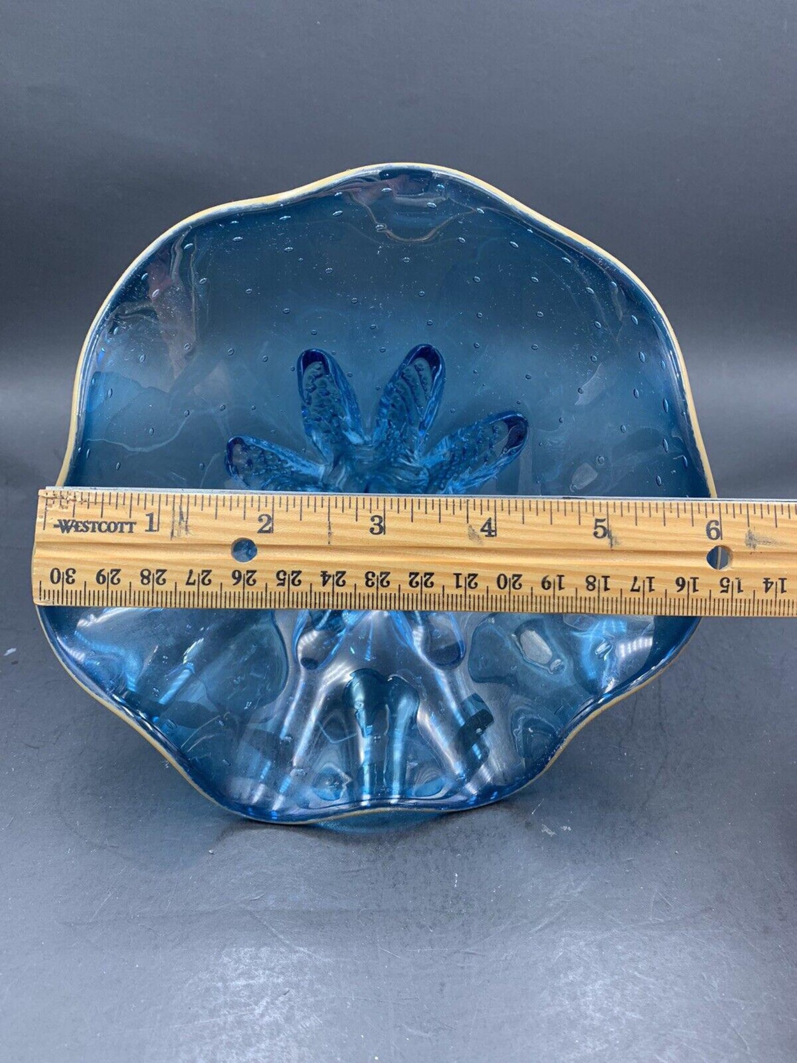 Peter Patterson Art Glass Nautical Blue Open Flower Figurine USA Signed ...