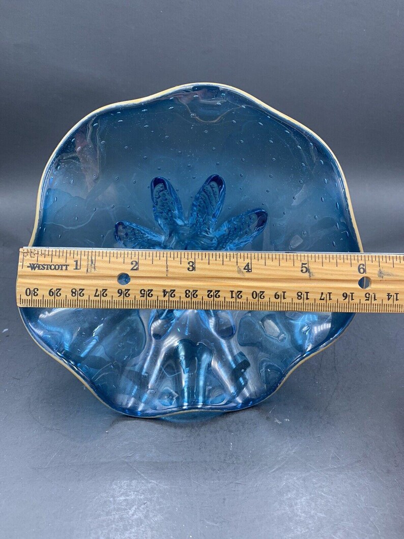 Peter Patterson Art Glass Nautical Blue Open Flower Figurine USA Signed ...