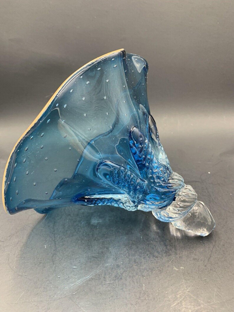 Peter Patterson Art Glass Nautical Blue Open Flower Figurine USA Signed ...