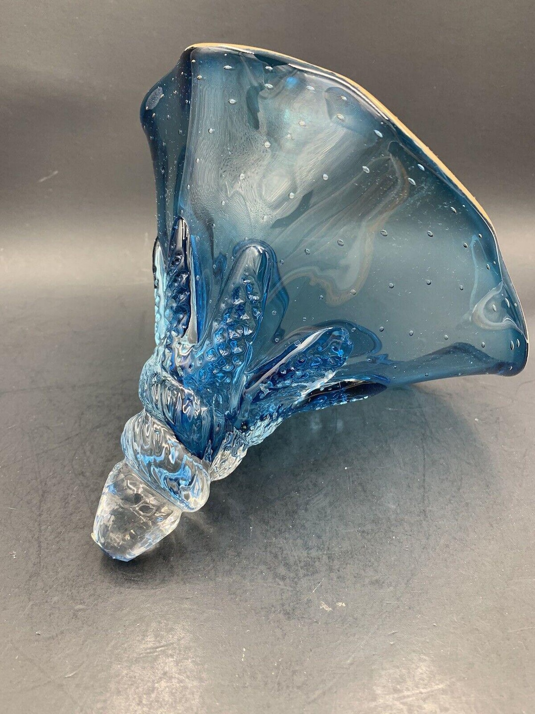 Peter Patterson Art Glass Nautical Blue Open Flower Figurine USA Signed ...