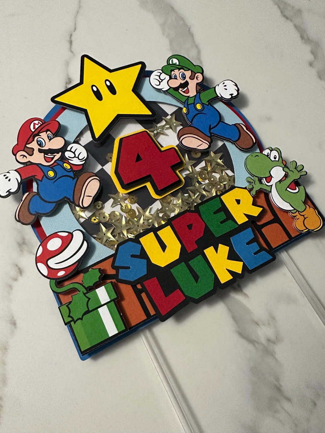 Super Mario Brothers Inspired Cake Topper Shaker, Personalized Party ...
