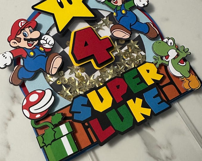 Super Mario Brothers Inspired Cake Topper Shaker, Personalized Party ...
