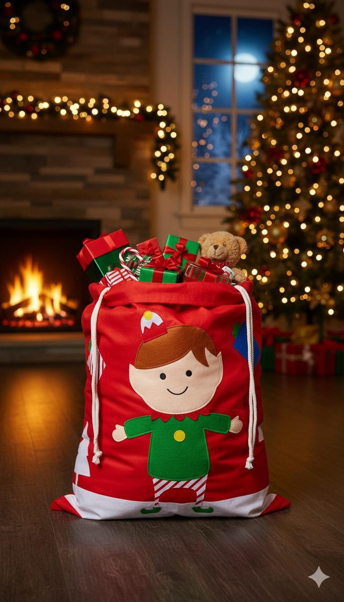 Jumbo Santa Sack, Kids Elf Santa Extra Large Fabric Christmas Present ...