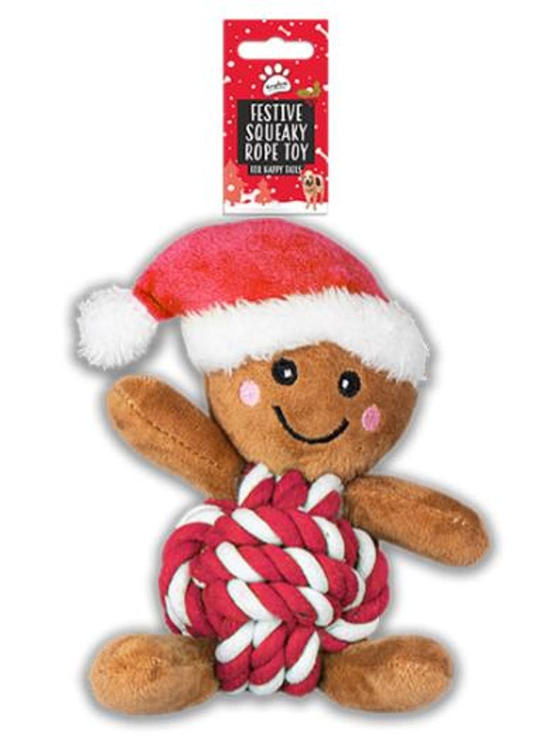 Rope Plush Dog Toy, Gingerbread Man, Festive Holiday Squeaker Toy Dogs ...