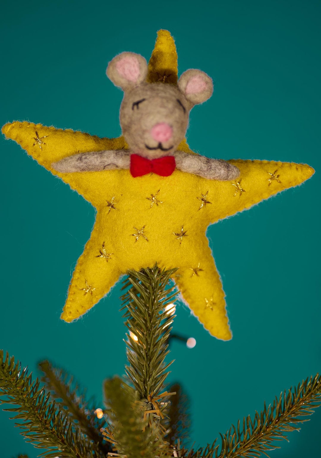 Felt Mouse Tree Topper Star in Yellow, Felt Animal Ornament, Handmade ...