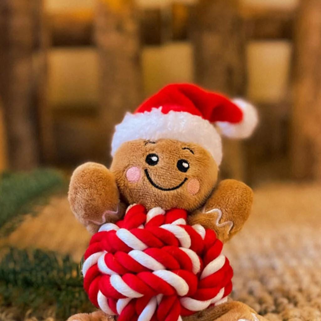 Rope Plush Dog Toy, Gingerbread Man, Festive Holiday Squeaker Toy Dogs ...