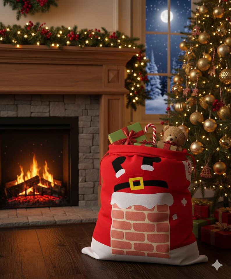 Jumbo Santa Sack, Kids Elf Santa Extra Large Fabric Christmas Present ...