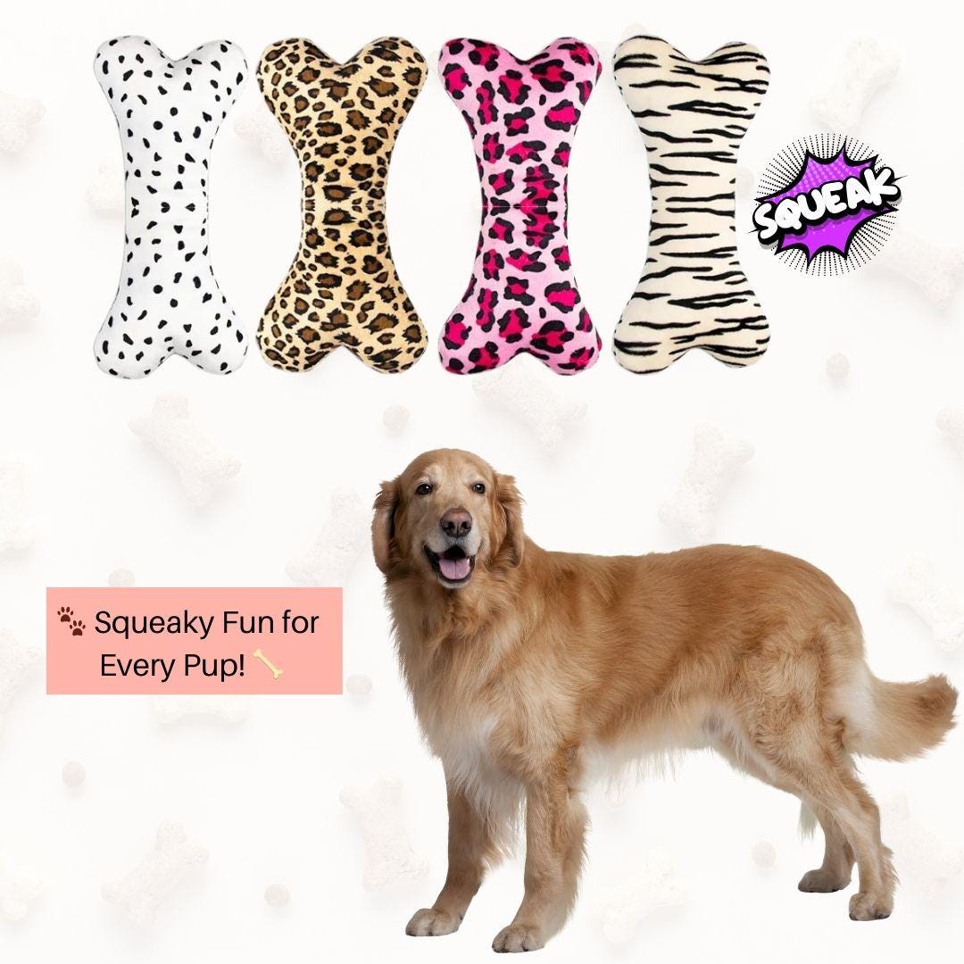 Squeaky Dog Toy Animal Print Bone Plush Toy, Indestructible Toy, Fun ...