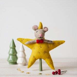 Felt Mouse Tree Topper Star in Yellow, Felt Animal Ornament, Handmade ...