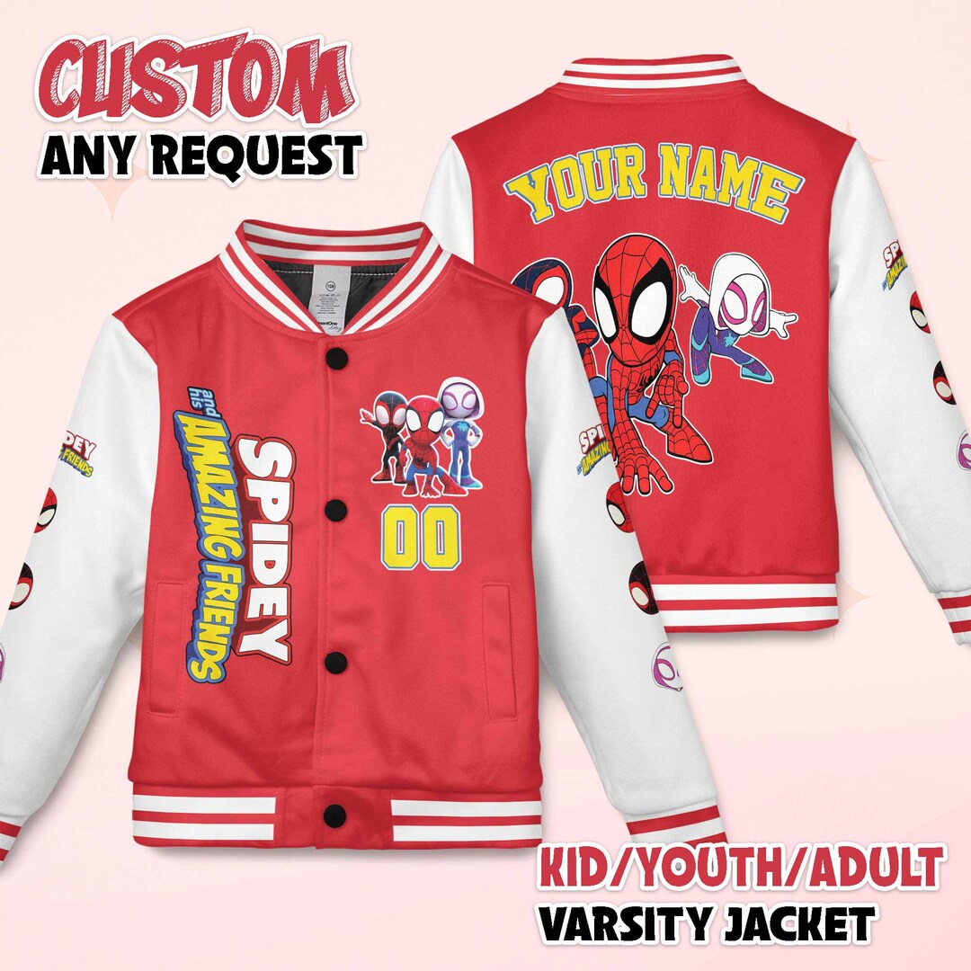 Custom Spidey and Friends Varsity Jacket, Personalized Baseball Jacket ...
