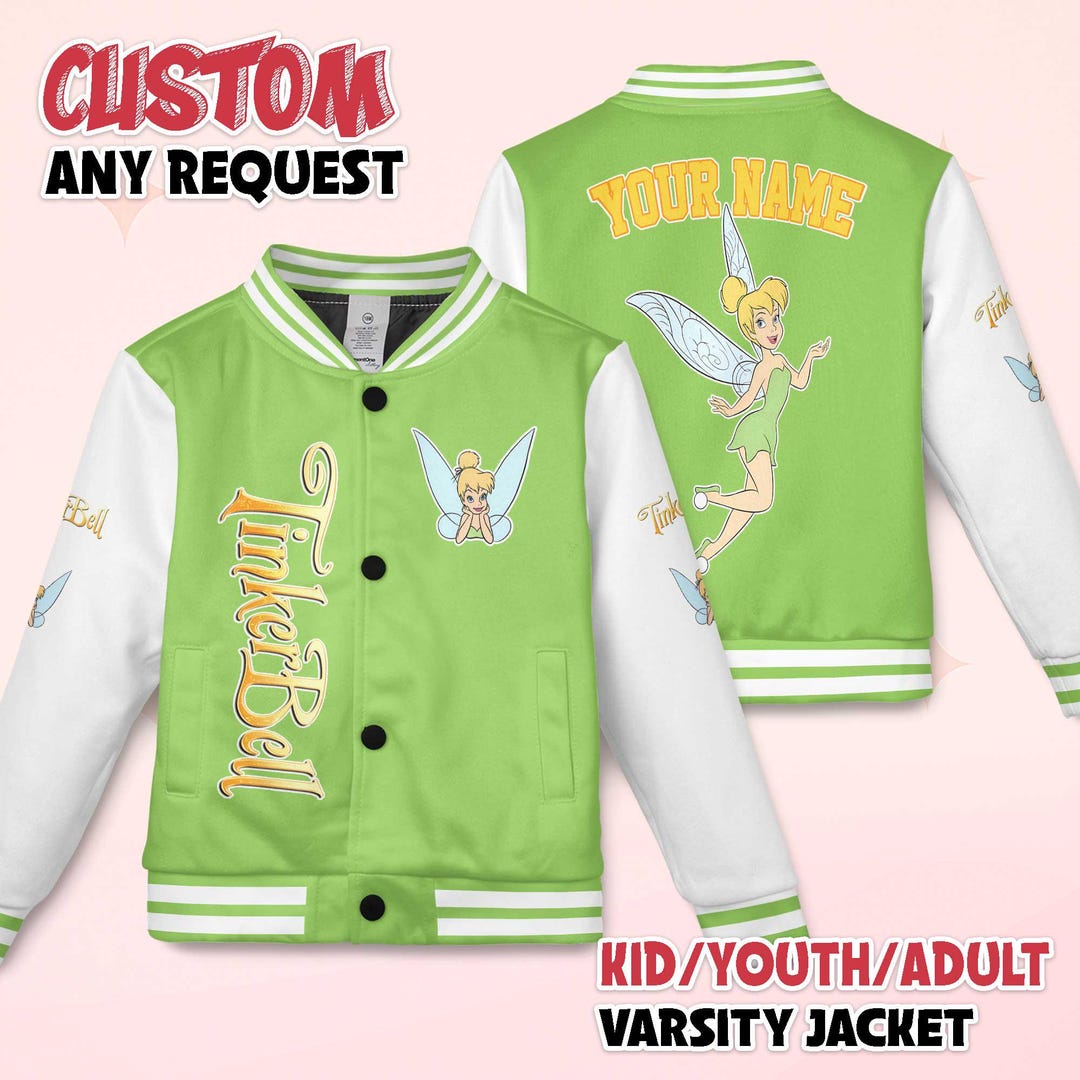Personalized Tinker Bell Varsity Jacket, Custom Disney Peter Pan ...
