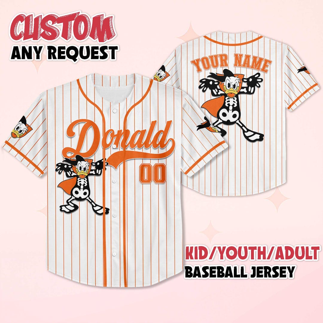 Personalized Donald Duck Skeleton Baseball Jersey, Custom Disney Donald ...
