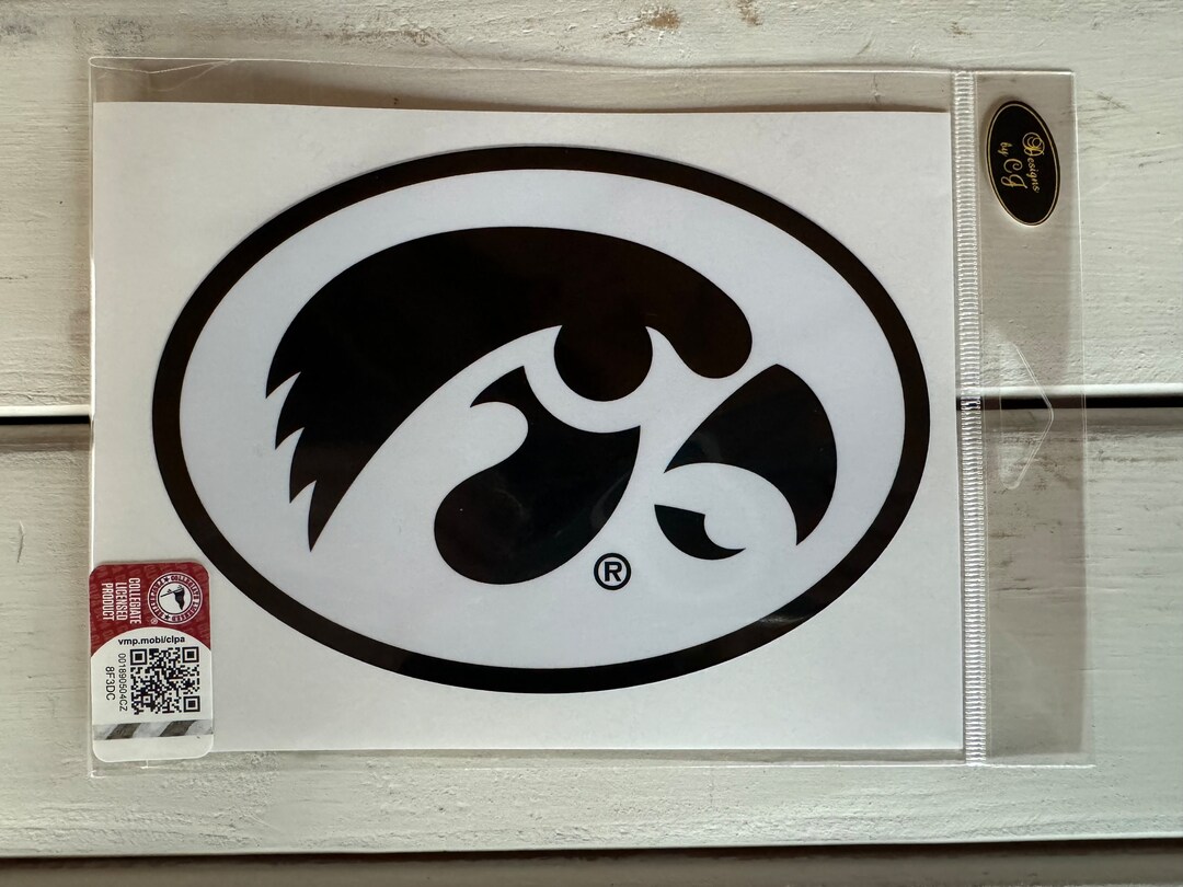 University of Iowa Oval With Tigerhawk Black and White Vinyl Decal - Etsy