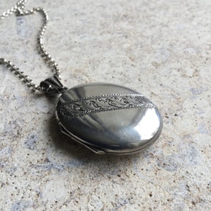 Vintage Oval Locket, Engraved Silver Locket, Edwardian Locket Necklace ...