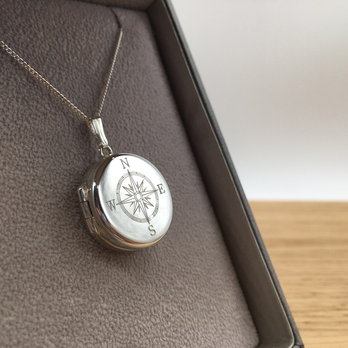 Personalised Round Compass Locket Necklace Sterling Silver - Etsy UK