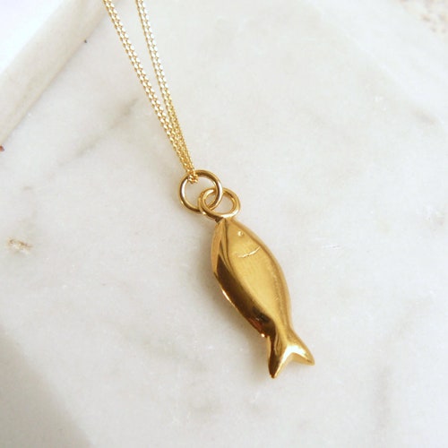 14K Solid Gold Fish Necklace/christmas Gift Charm Pendants - Etsy
