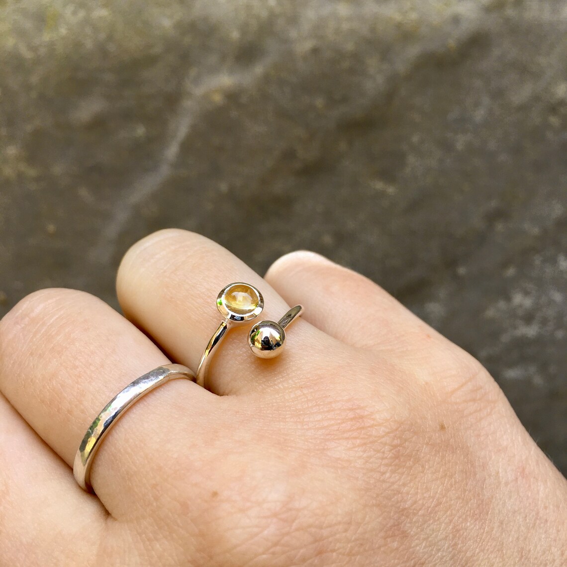 Adjustable Birthstone Charm Ring Sterling Silver and Citrine | Etsy