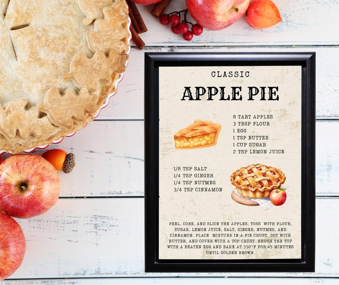Nostalgic Apple Pie Recipe Printable Decor Recipes Poster Design Fall ...