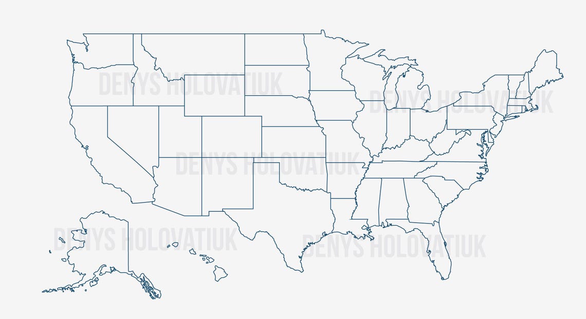 Outline Blank USA Map. United States of America Map. US Map Template ...