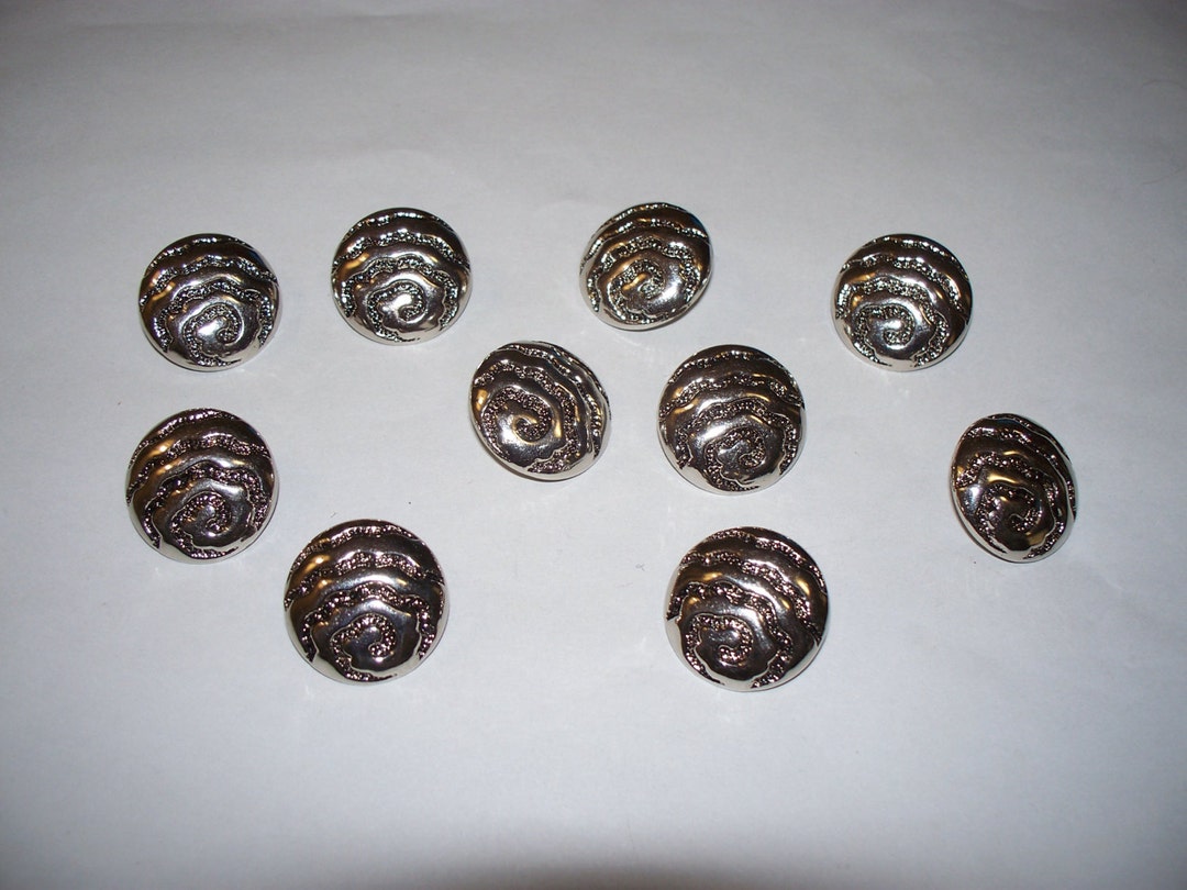 10 Buttons, Vintage Buttons, Silver Colored Buttons, Shank Buttons, Lot ...