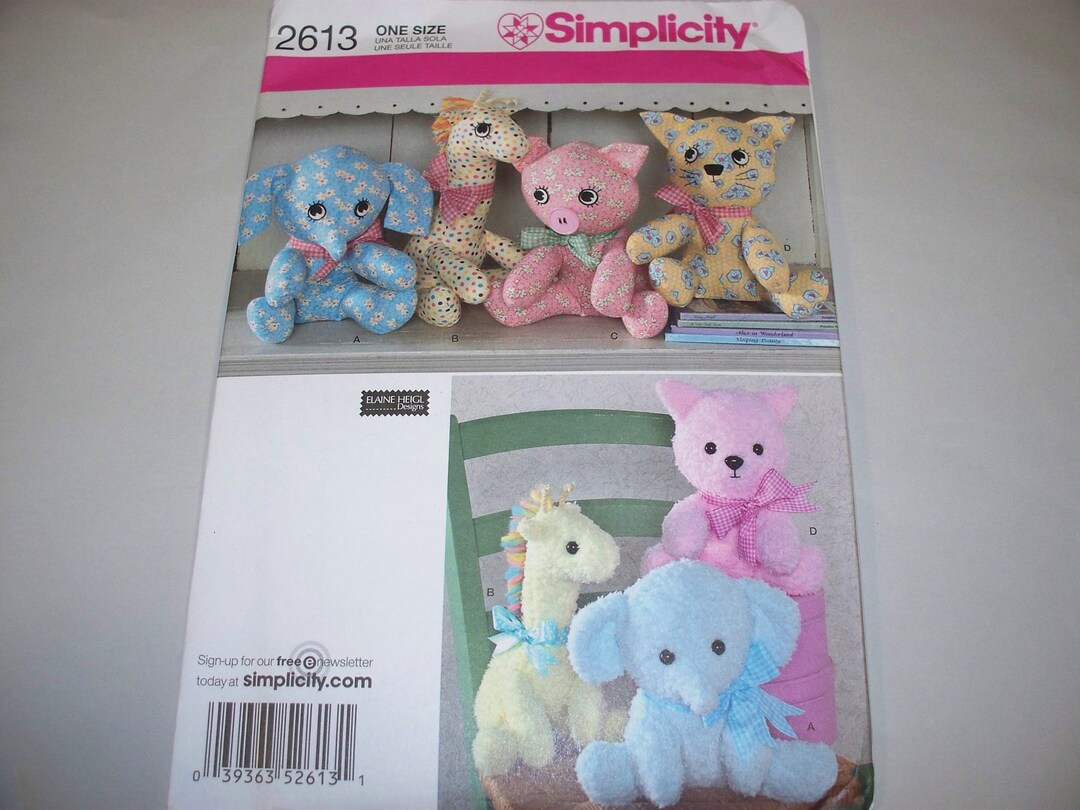 New Simplicity Stuffed Animal Pattern 2613 - Etsy