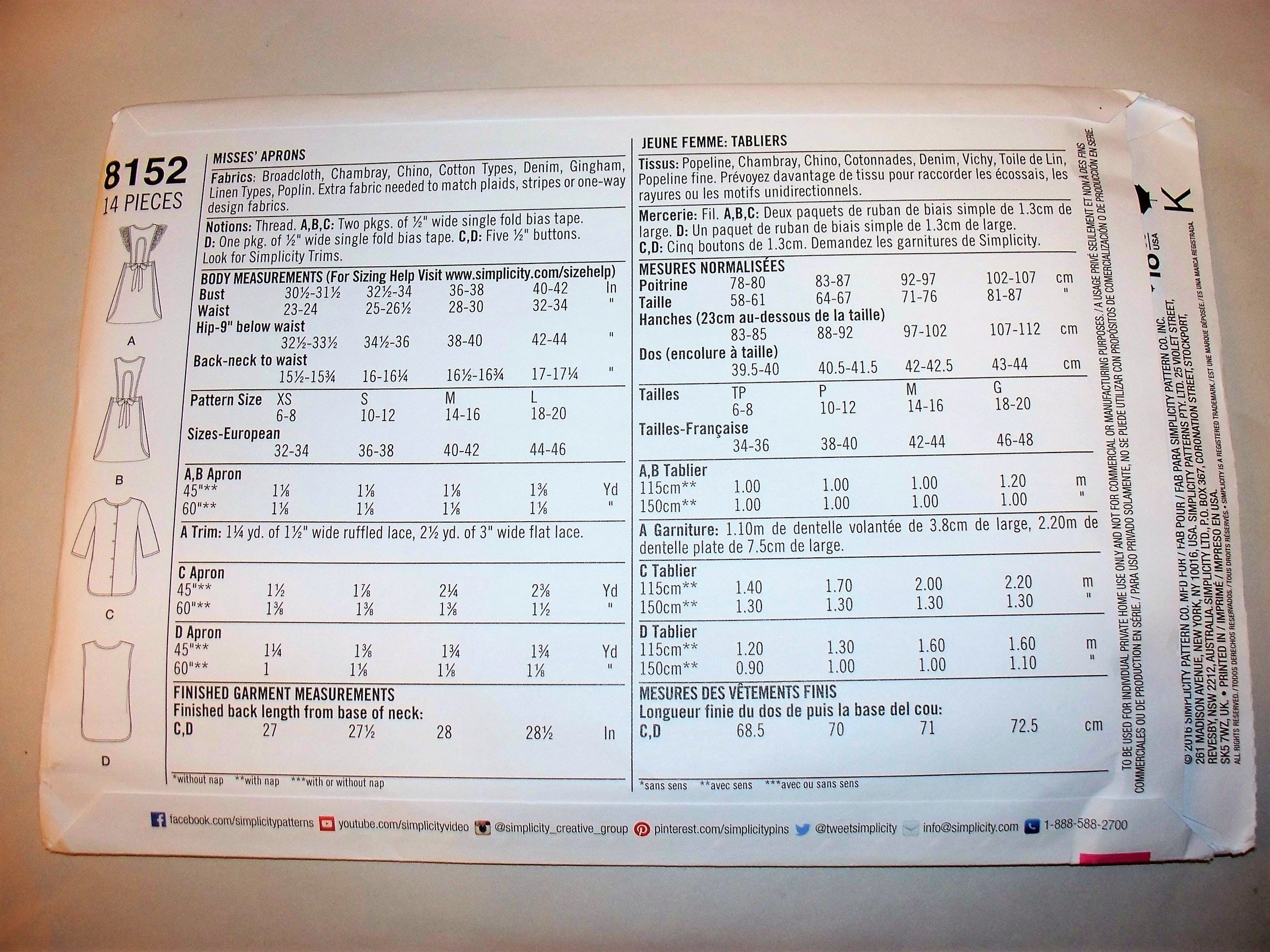 New Pattern, Simplicity Pattern, Vintage Style Apron Pattern, Smock ...