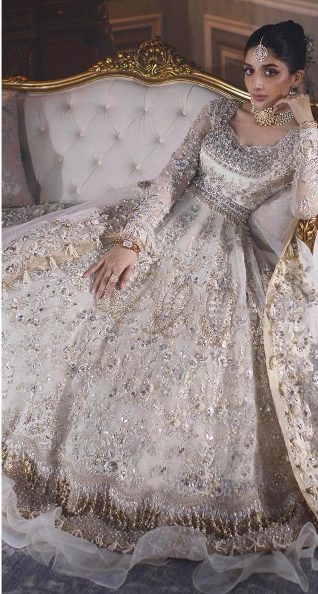 Latest Bridal Pakistani Indian Wedding Dresses White Nikkah Suits Long ...